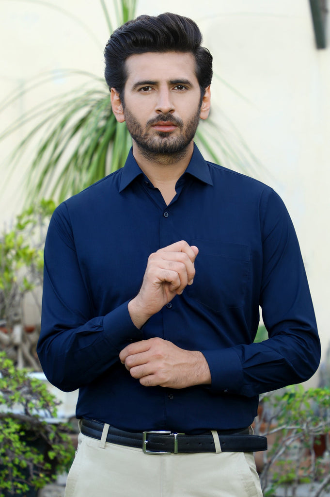 Navy Blue Plain Formal Men Shirt - Diners